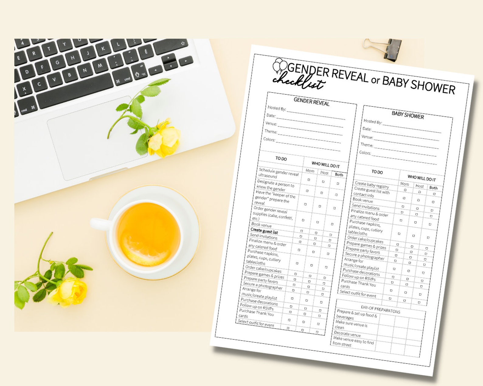 Printable Baby Shower Gender Reveal Planning Template - Etsy