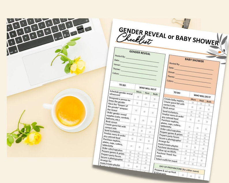 Printable Baby Shower Gender Reveal Checklist Instant Download Template ...