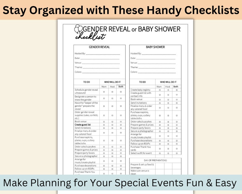 Printable Baby Shower Gender Reveal Planning Template - Etsy