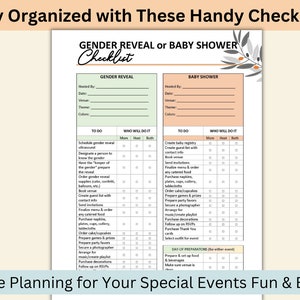 Printable Baby Shower Gender Reveal Checklist Instant Download Template ...