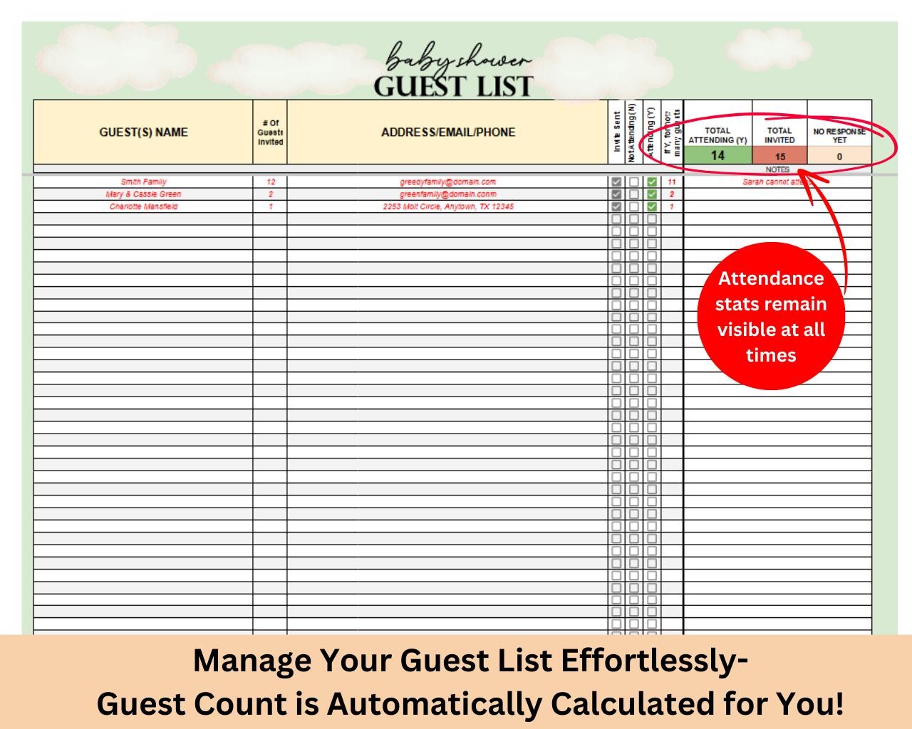 Google Sheets Baby Shower Planner: Organizer, Budget, Guest List ...