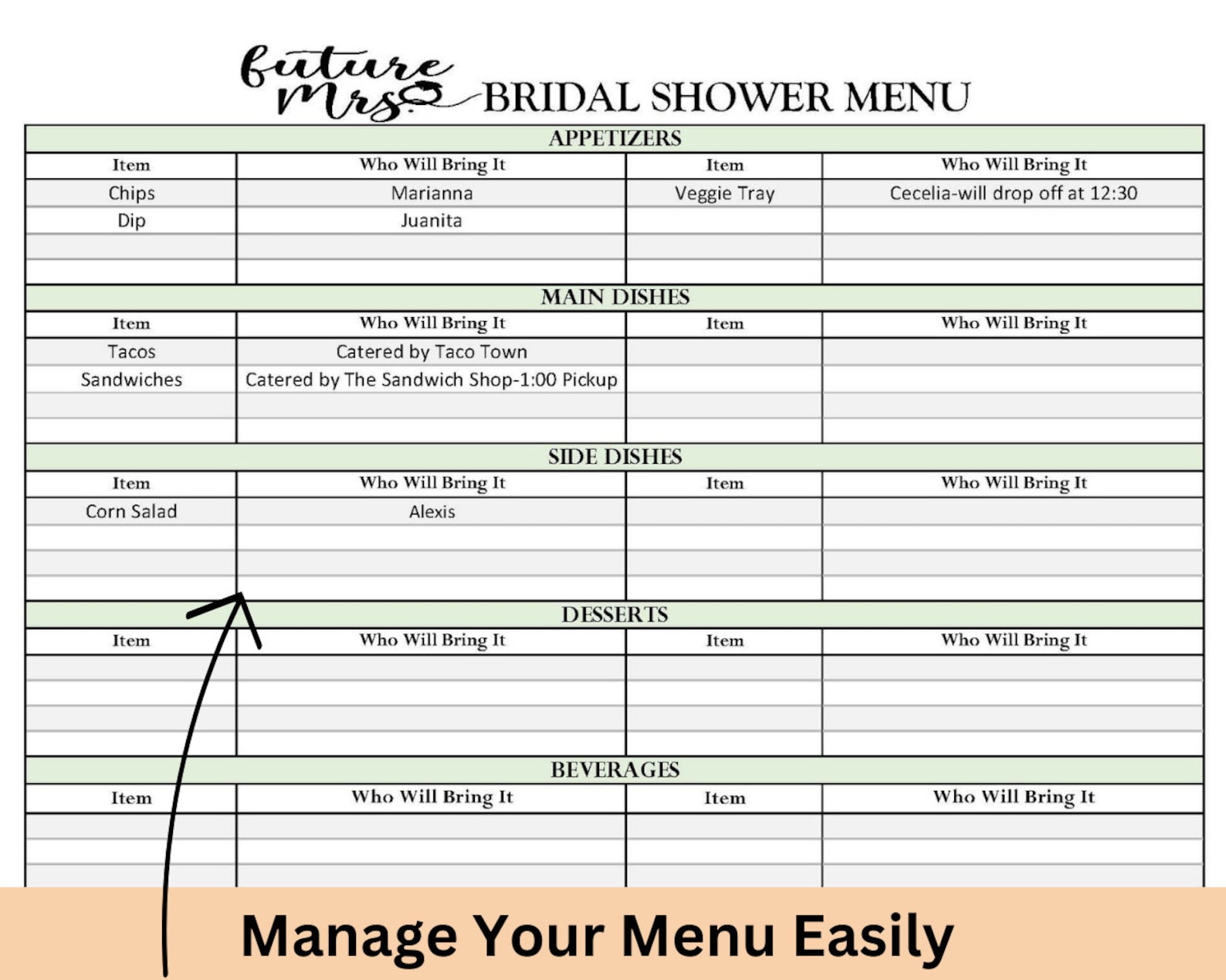 Digital Bridal Shower Planner: Excel Spreadsheet Template (digital ...