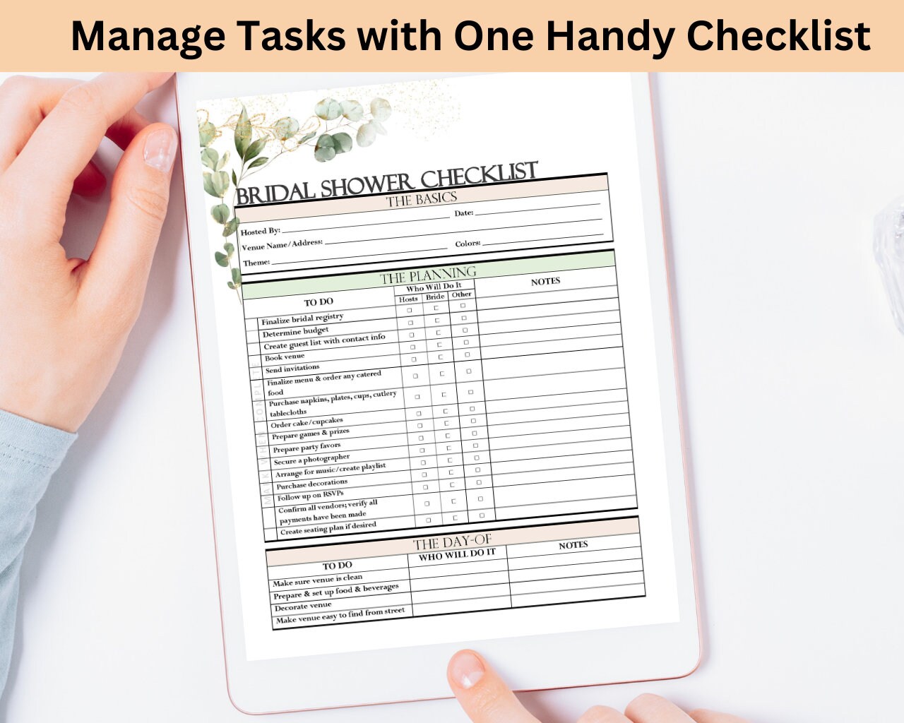 Bridal Shower Checklist Printable Template Digital Instant Download Maid of Honor Organizer ...