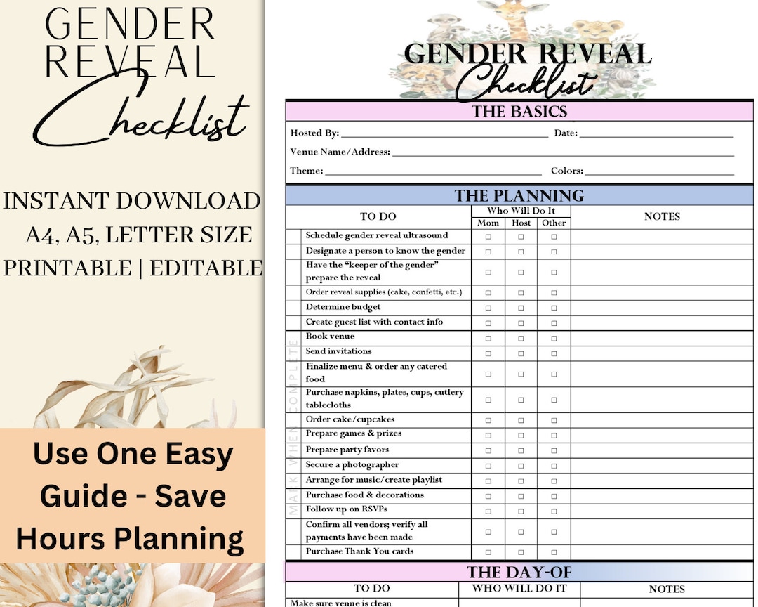 Printable Editable Gender Reveal Planning Template Checklist - Etsy
