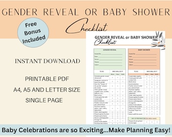 Printable Baby Shower Gender Reveal Checklist Instant Download - Etsy