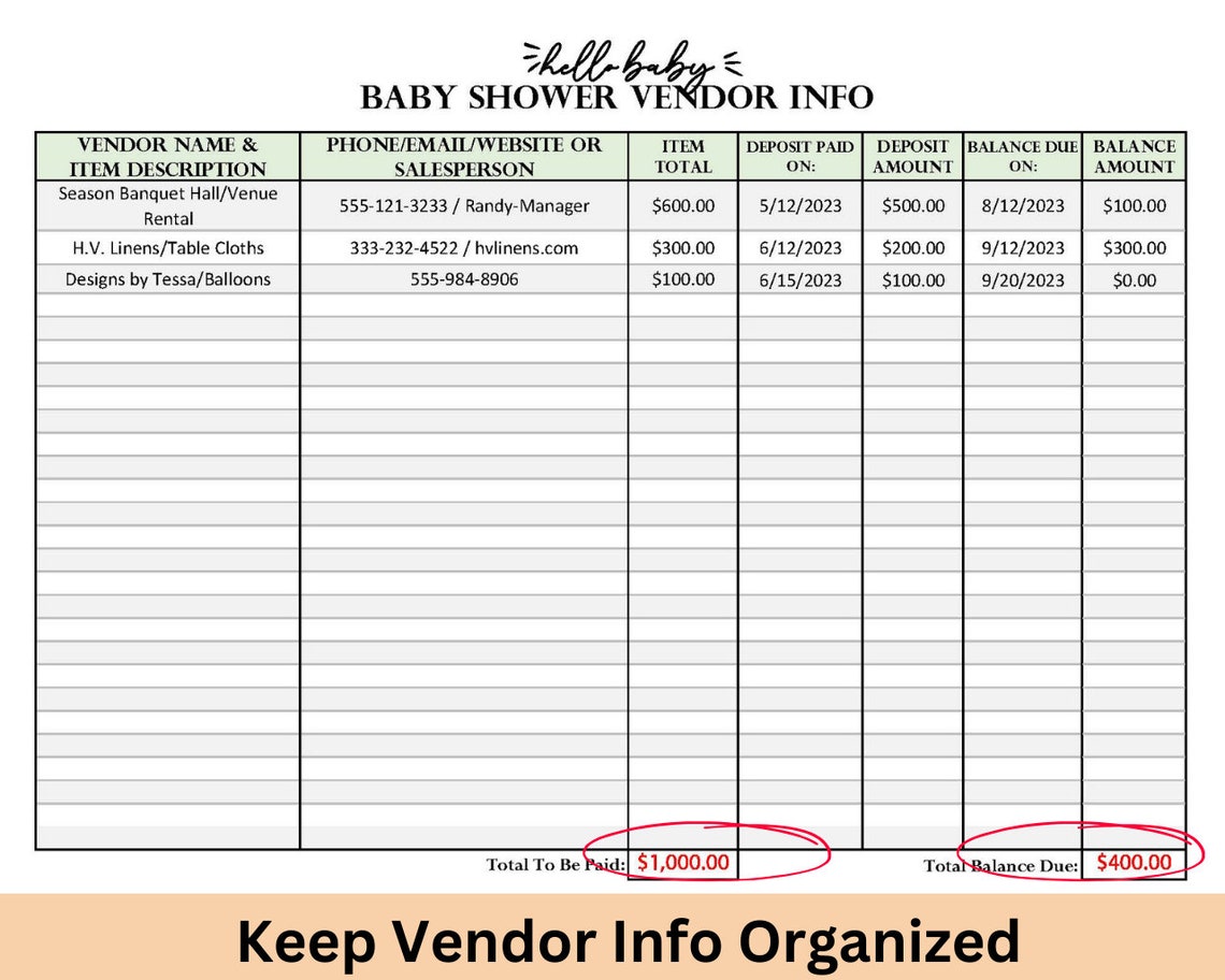Excel Baby Shower Planner Excel Spreadsheet Digital Template, Hello Baby Shower, Baby Shower to ...