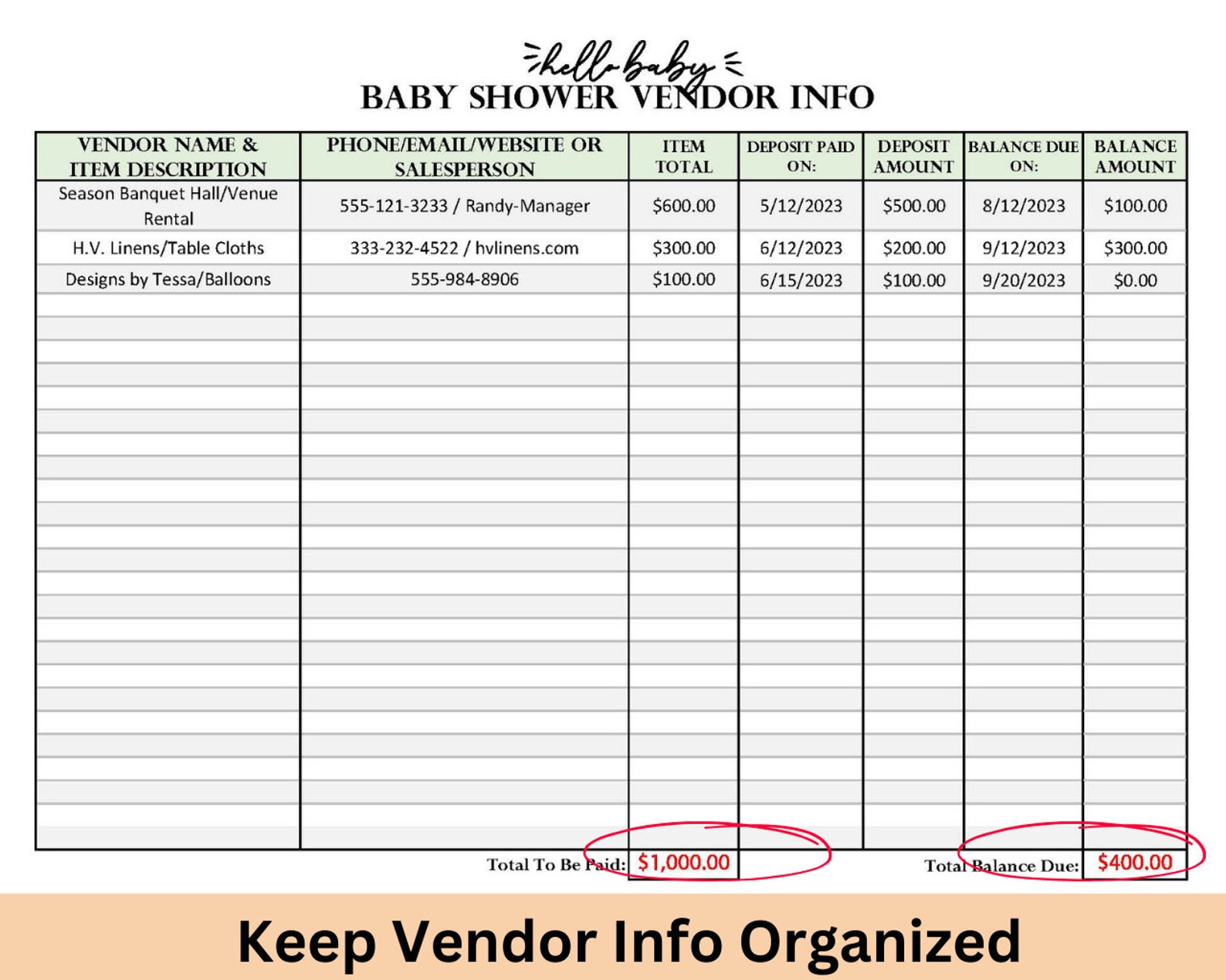 Excel Baby Shower Planner Excel Spreadsheet Digital Template, Hello Baby Shower, Baby Shower to ...