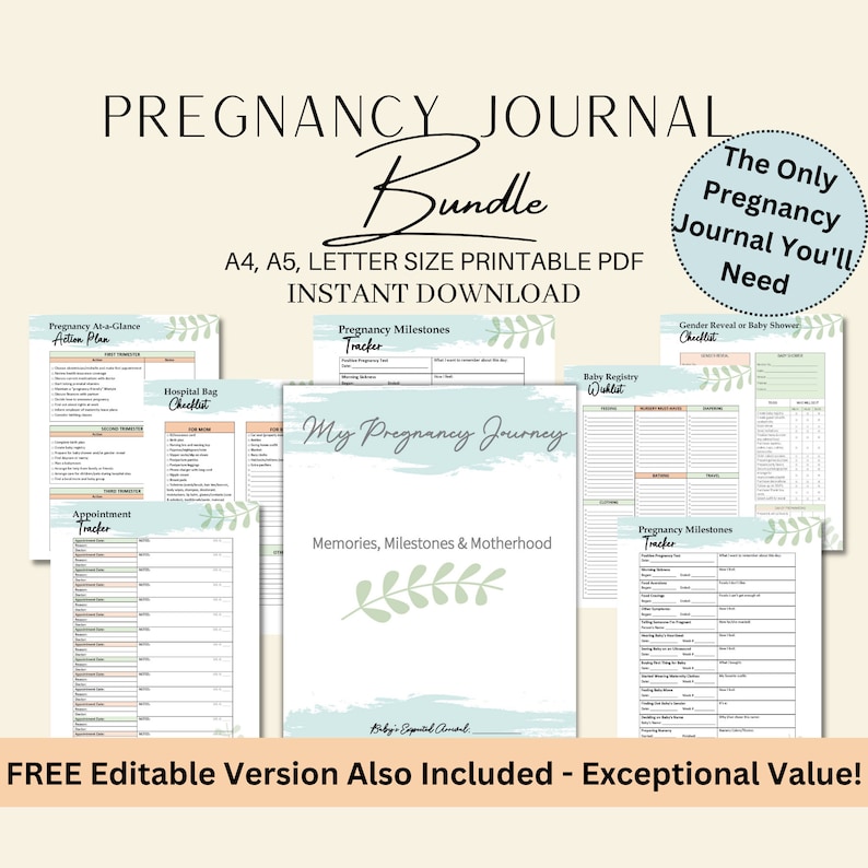 Digital Printable Pregnancy Planner Pregnancy Journal Template - Etsy