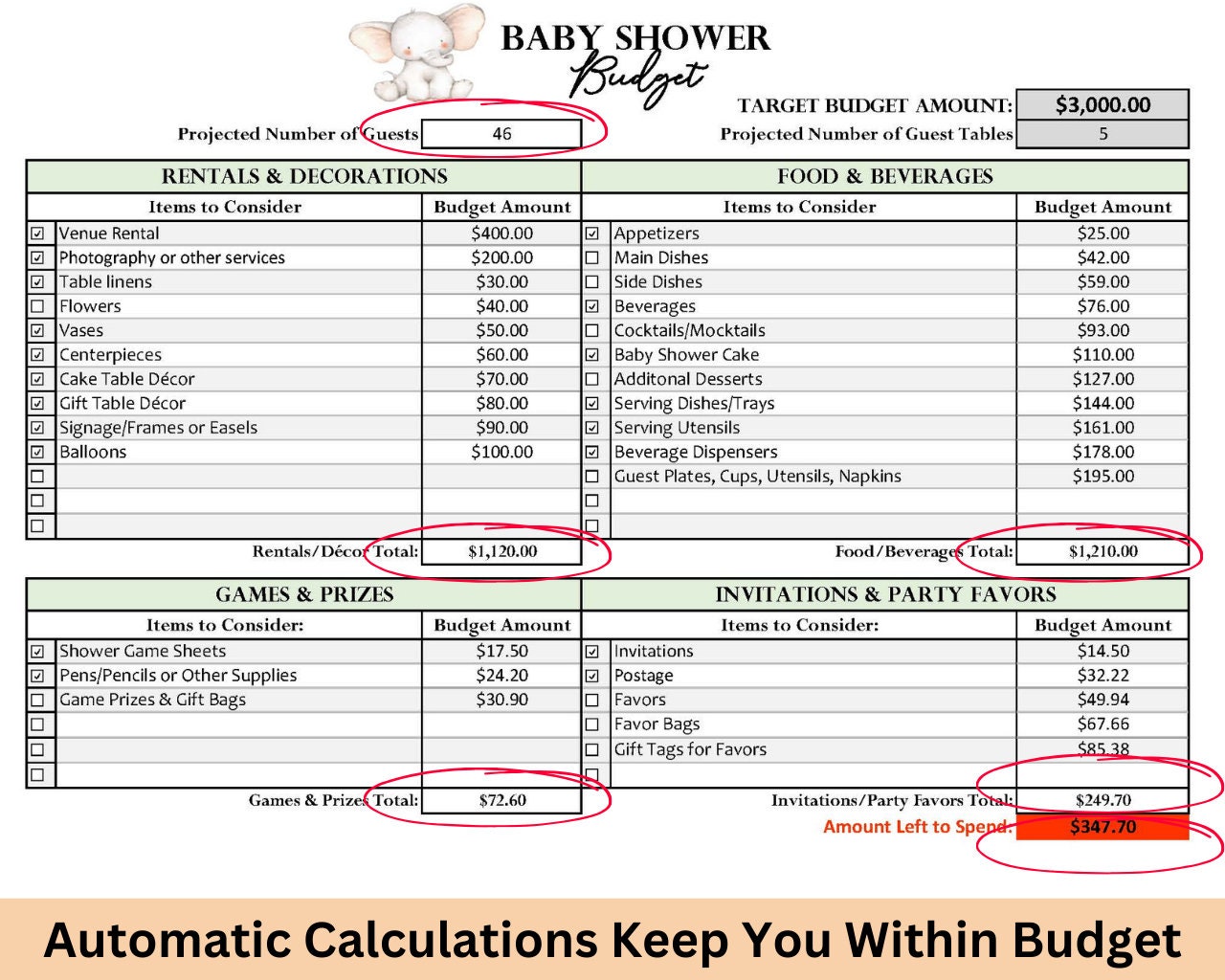 Digital Baby Shower Planner Excel Spreadsheet Template - Etsy