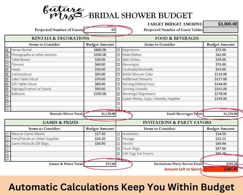 Digital Bridal Shower Planner: Excel Spreadsheet Template (digital ...