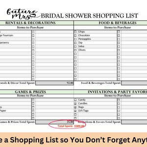 Digital Bridal Shower Planner: Excel Spreadsheet Template (digital ...