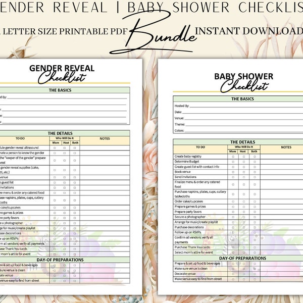 Baby Shower and Gender Reveal Planning Checklist-instant Download - Etsy