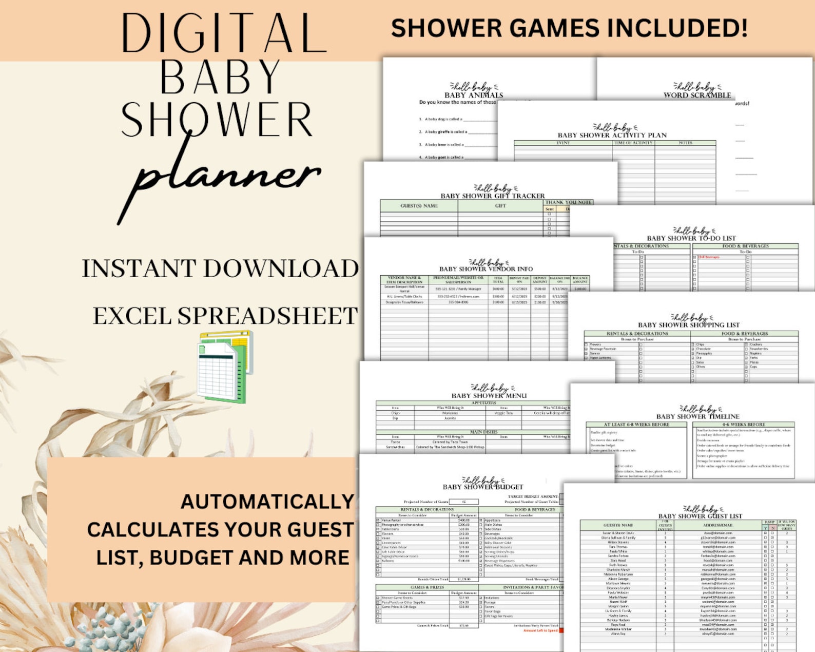 Excel Baby Shower Planner Excel Spreadsheet Digital Template, Hello ...