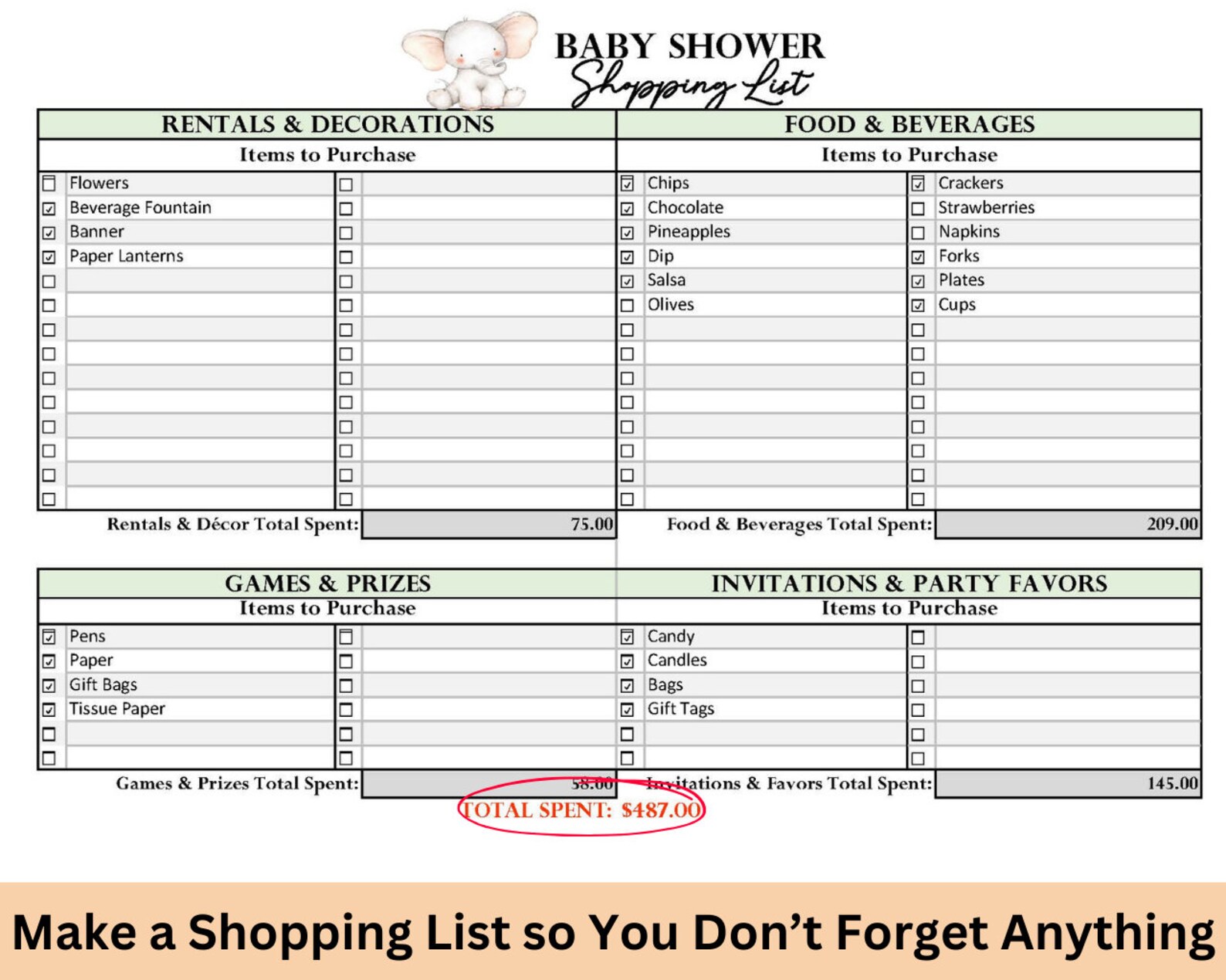 Digital Baby Shower Planner Excel Spreadsheet Template - Etsy
