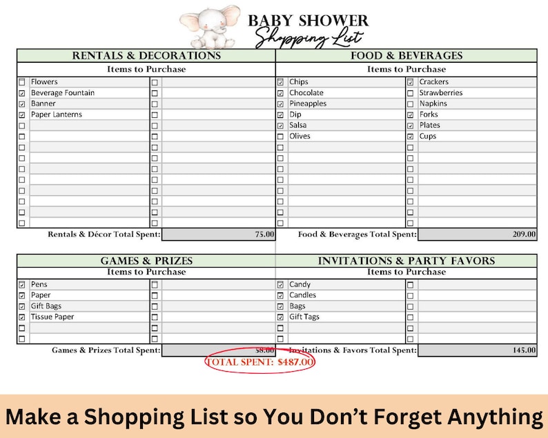 Digital Baby Shower Planner Excel Spreadsheet Template - Etsy
