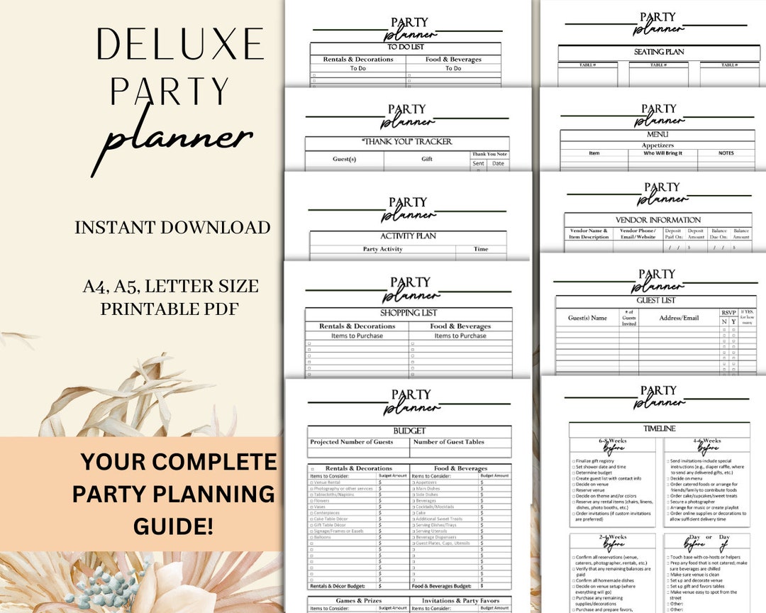 Party Planner, Event Planner, Minimalist Printable Party Planner, Party ...