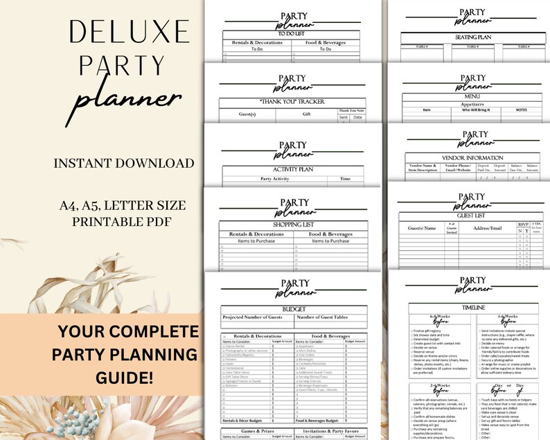 Party Planner, Event Planner, Minimalist Printable Party Planner, Party ...