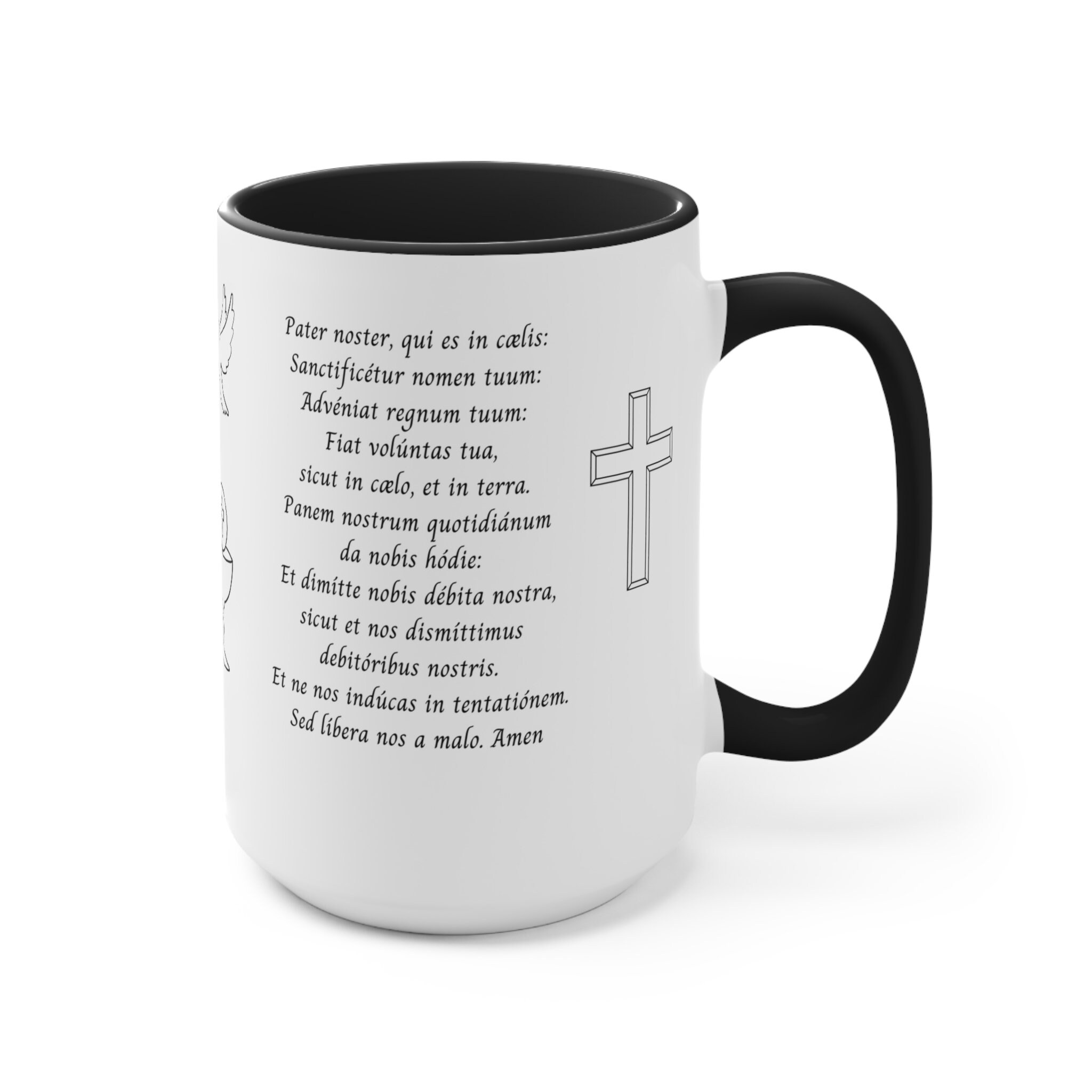 Lord's Prayer in English and Latin pater Noster, Our Father, Black Mug ...