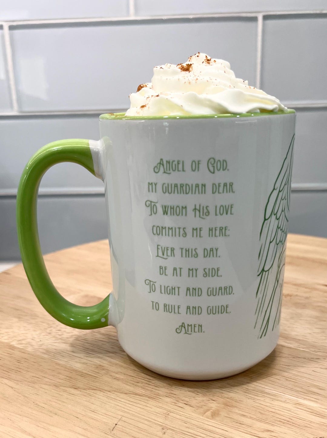 Guardian Angel Prayer in English and Latin, Green Mug, Angel Prayer ...