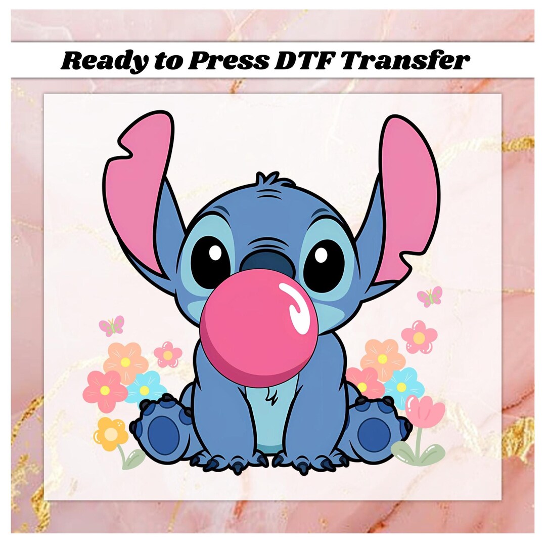 Blowing Bubble Stitch DTF, Cartoon Image DTF, Stitch Summer Ready to ...