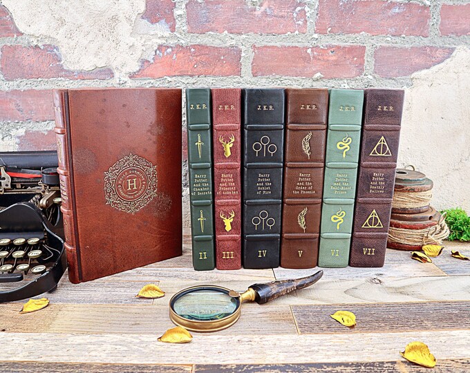 Leather Bound Harry Potter 7 Book Set, Witch, Wizard, Magic, Potions, Wand, Spell, Wedding ...