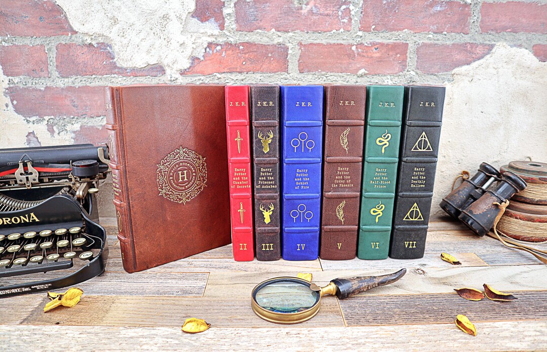 Leather Bound Potter 7 Book Set, Witch, Wizard, Magic, Potions, Wand ...
