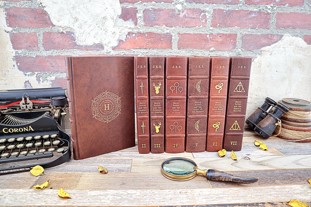 Leather Bound Potter 7 Book Set, Witch, Wizard, Magic, Potions, Wand ...