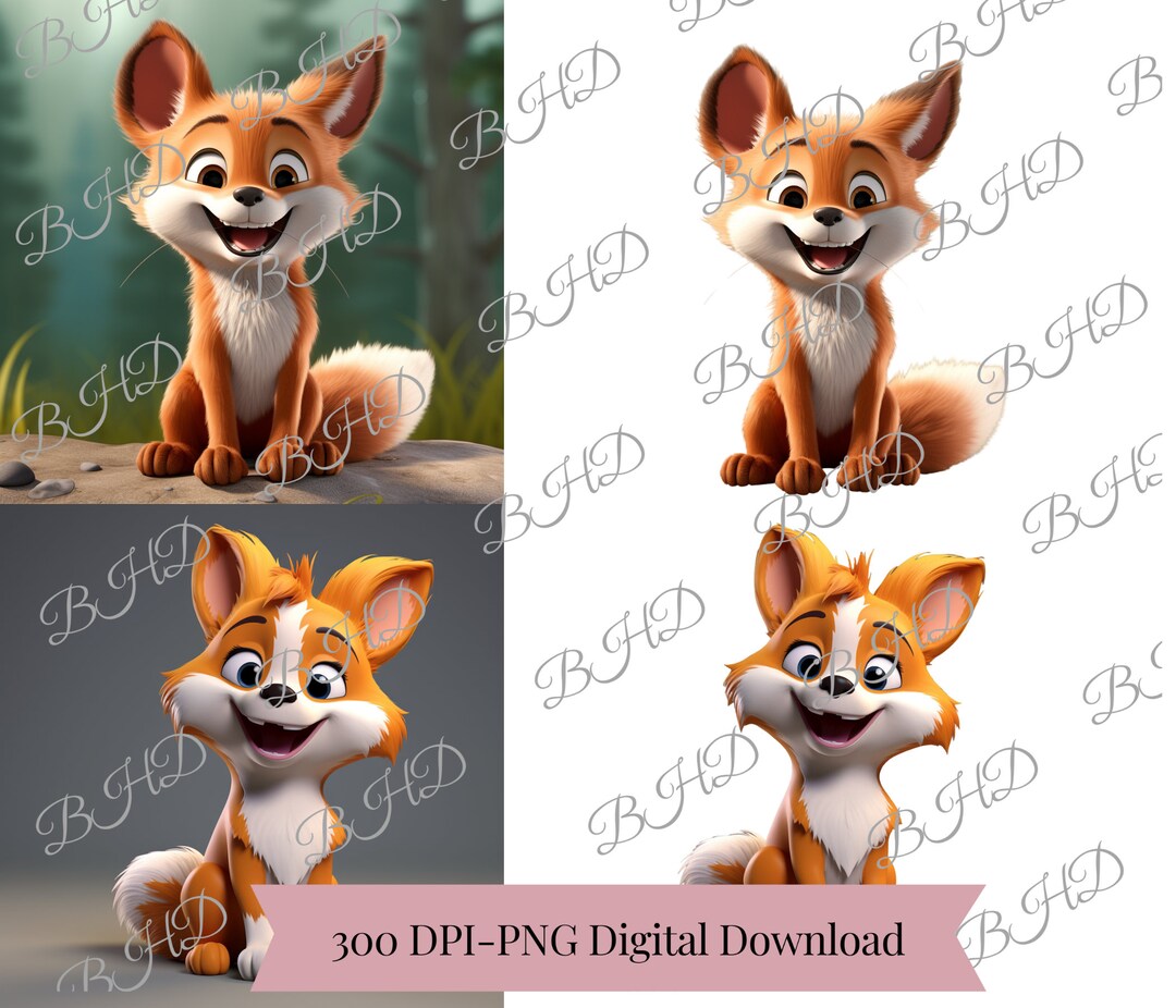 Funny Cute Fox PNG Bundle Digital Crafts Designs Transparent Adorable ...
