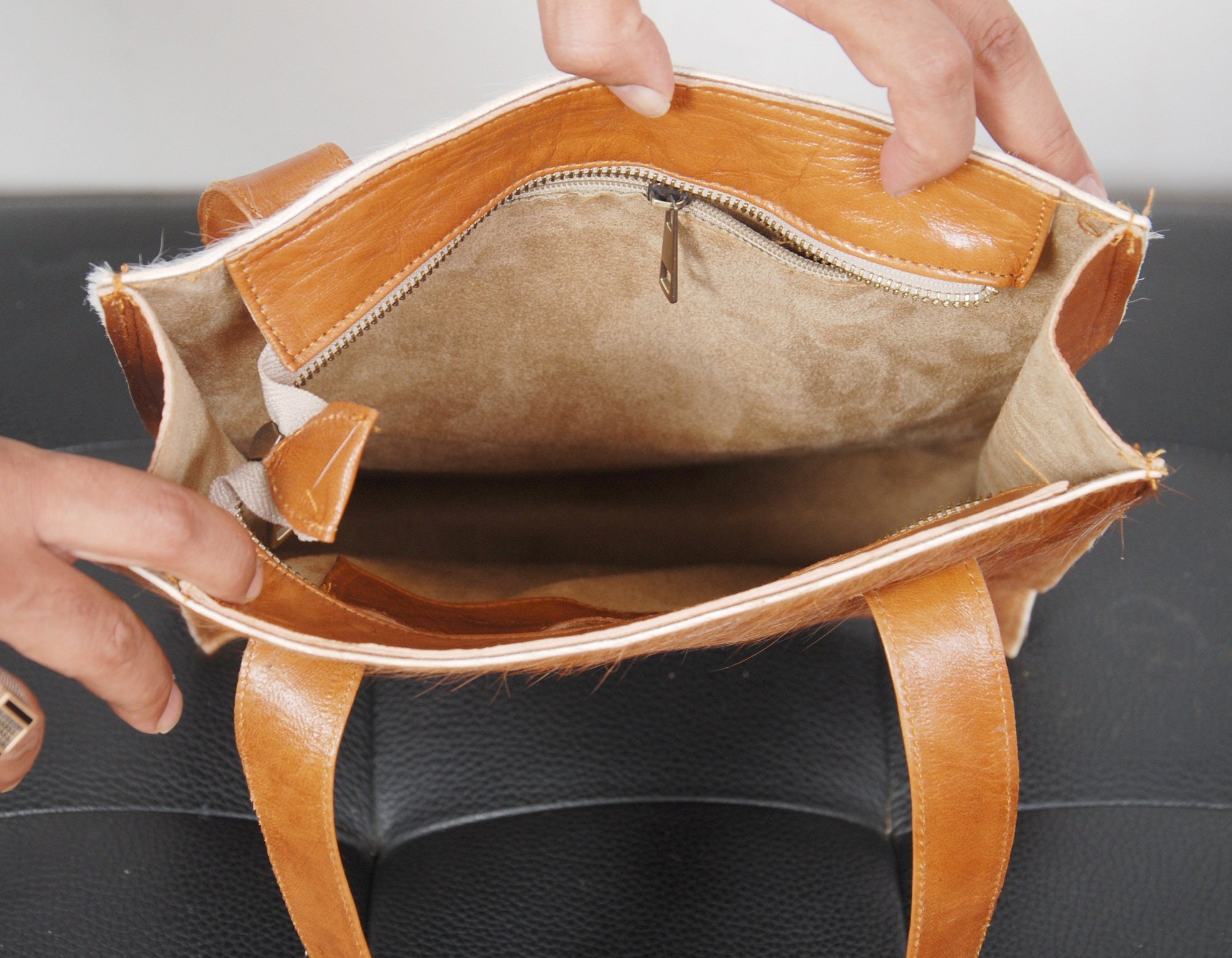 Real Cowhide Bag-100 % Natural Cow Skin -brown Leather - Etsy