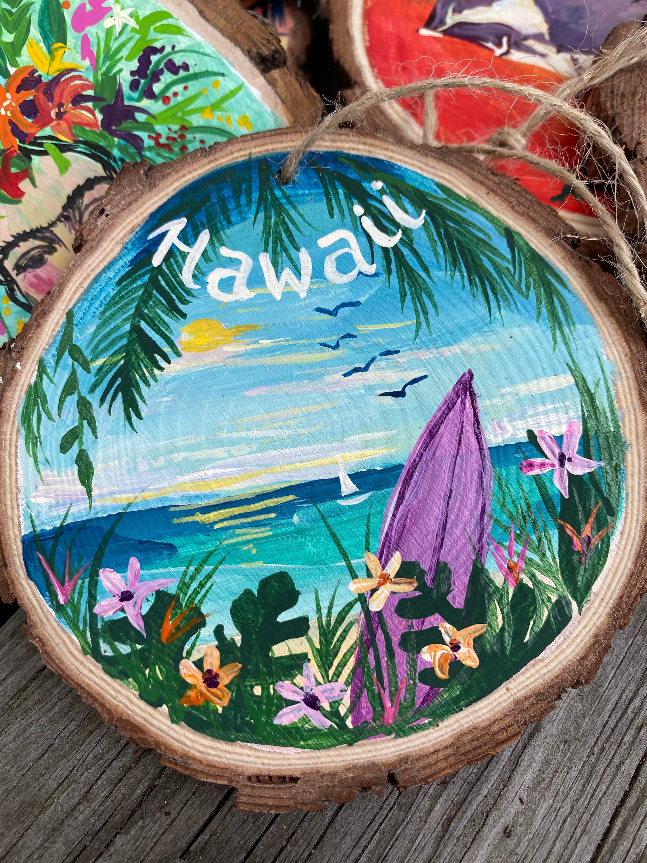 Hand Painted HAWAII Craft wood Ornament Amazing Gift Free - Etsy