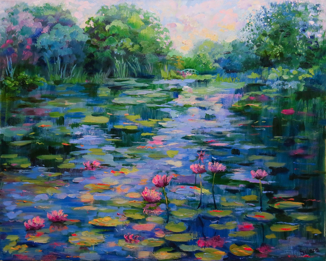 Original Water Lilies Oil Painting on Canvas: Colorful Impasto Art - Etsy