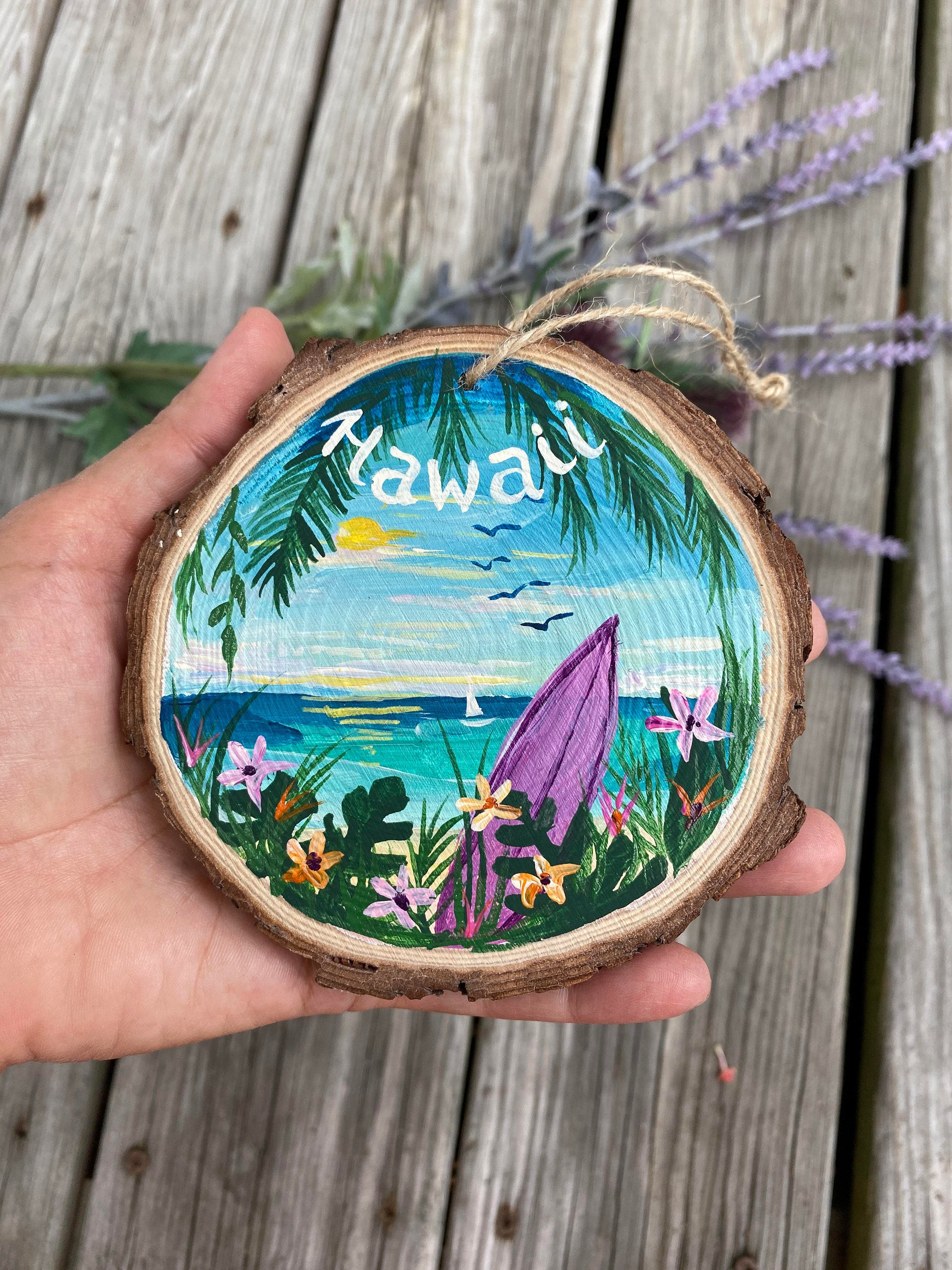 Hand Painted HAWAII Craft wood Ornament Amazing Gift Free - Etsy