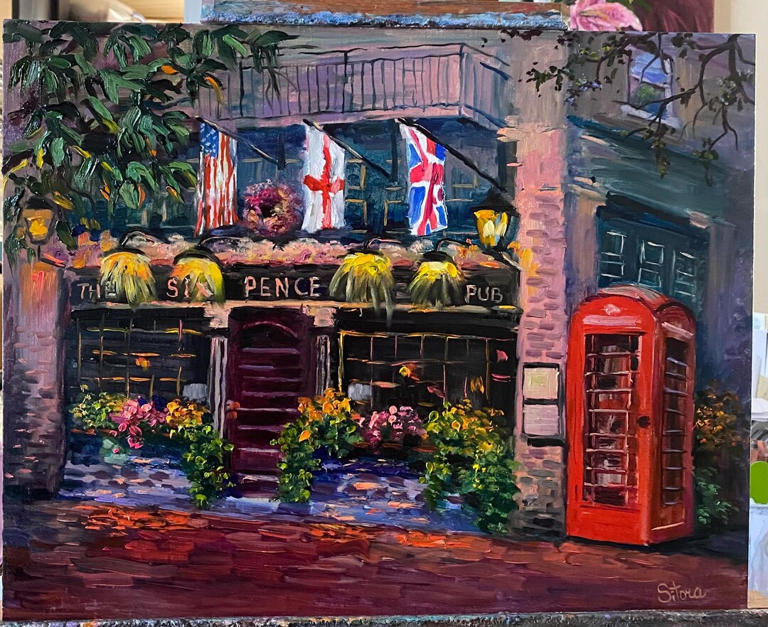 Savannah GA Oil Painting: Six Pence Pub Cityscape - 16x20 ...