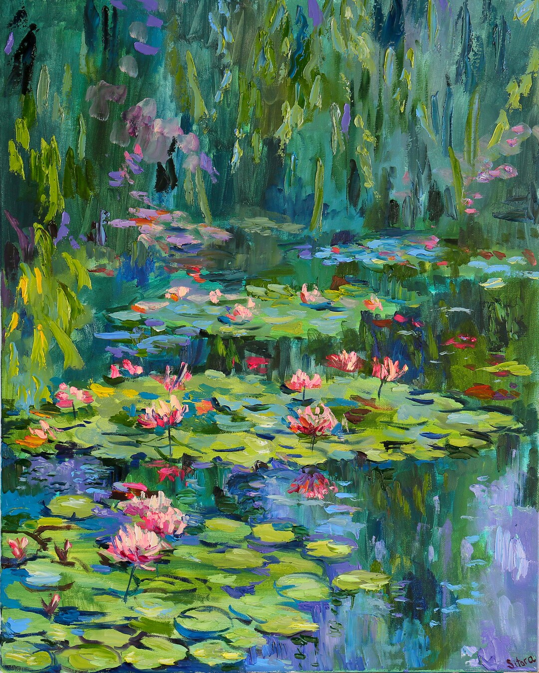 Water Lilies Impasto Painting: Original Oil on Canvas (24'' X 30'') - Etsy