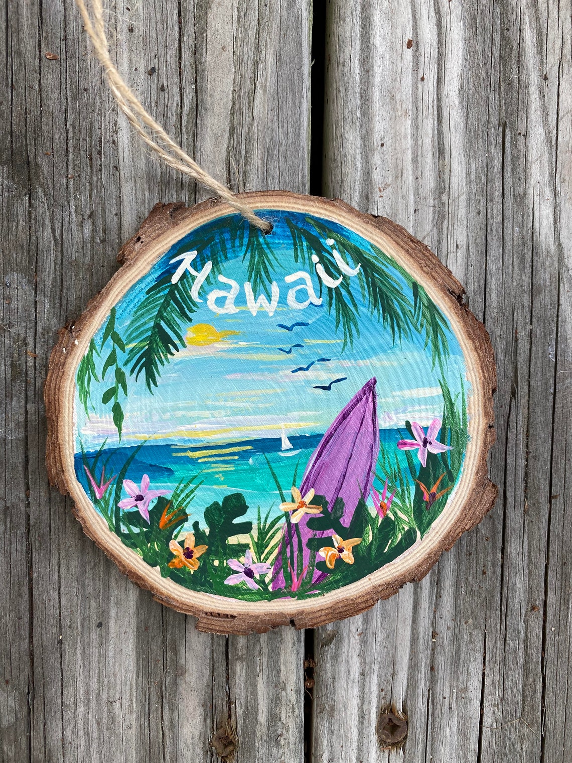 Hand Painted HAWAII Craft wood Ornament Amazing Gift Free - Etsy