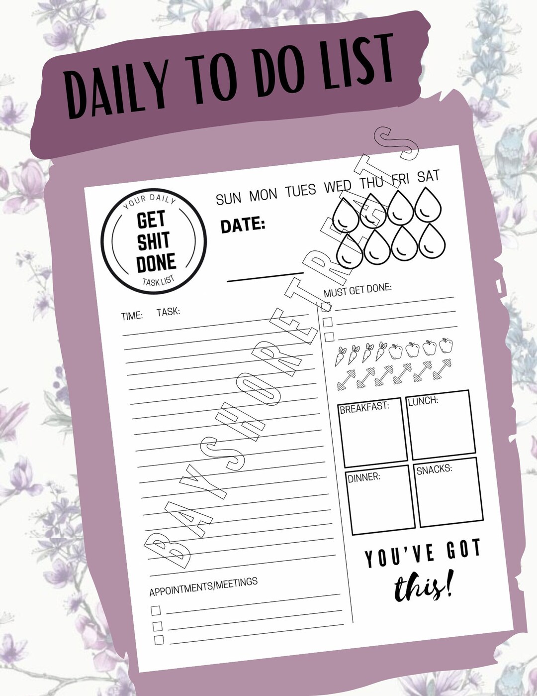 Get Sh*t Done to Do List - Printable, Instant Download - Daily Planner ...