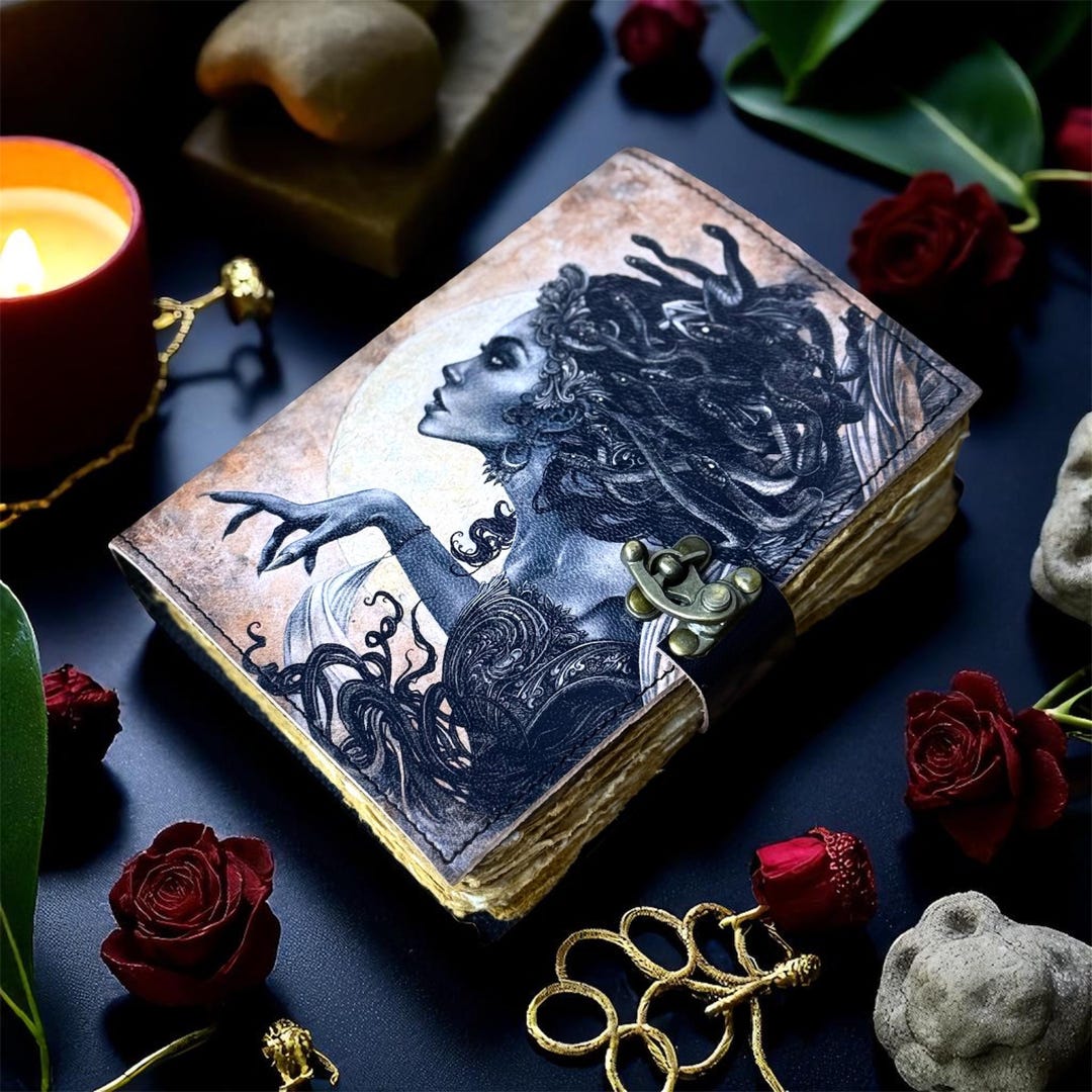 Handmade Meduca Leather Journal With Lock – Shadow Work Grimoire, 400 ...