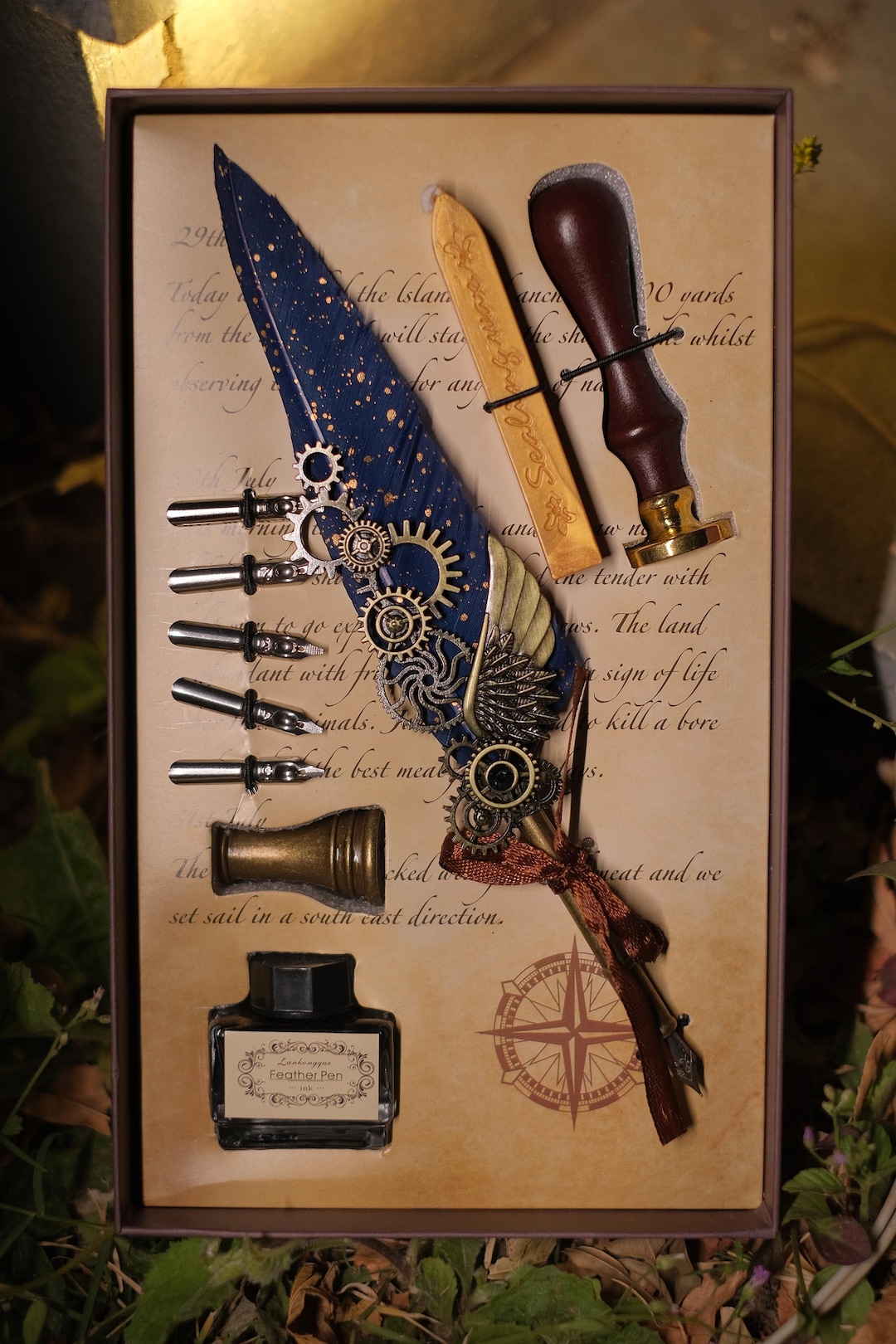 Steampunk Feather Quill Pen Set – Antique Calligraphy Writing Kit With ...