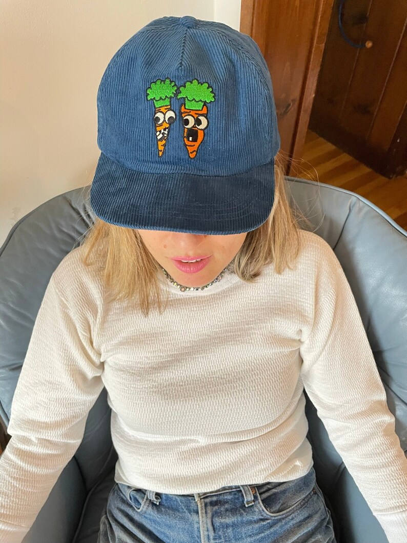 Blue Cotton Corduroy Embroidered 5 Panel Trucker Hat Cap Snapback ...