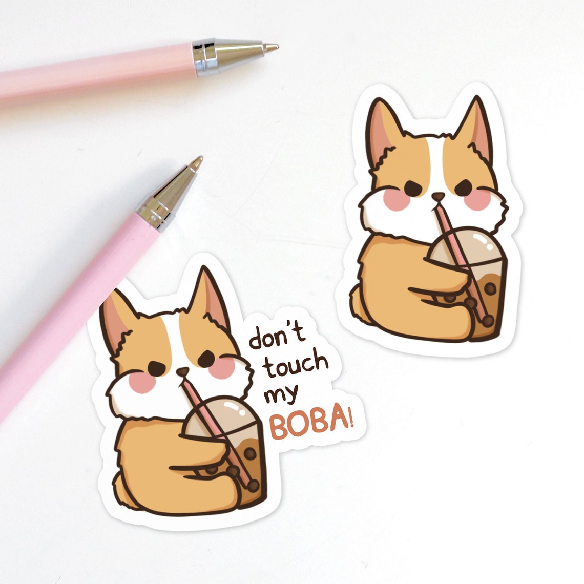 Cute Corgi Boba Sticker Don't Touch My Boba Die-cut - Etsy