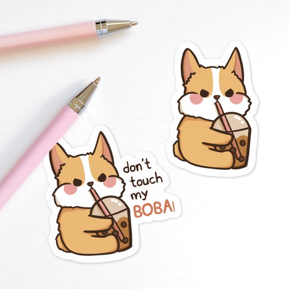Cute Corgi Boba Sticker Don't Touch My Boba Die-cut - Etsy