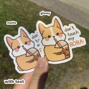 Cute Corgi Boba Sticker Don't Touch My Boba Die-cut Water-resistant ...