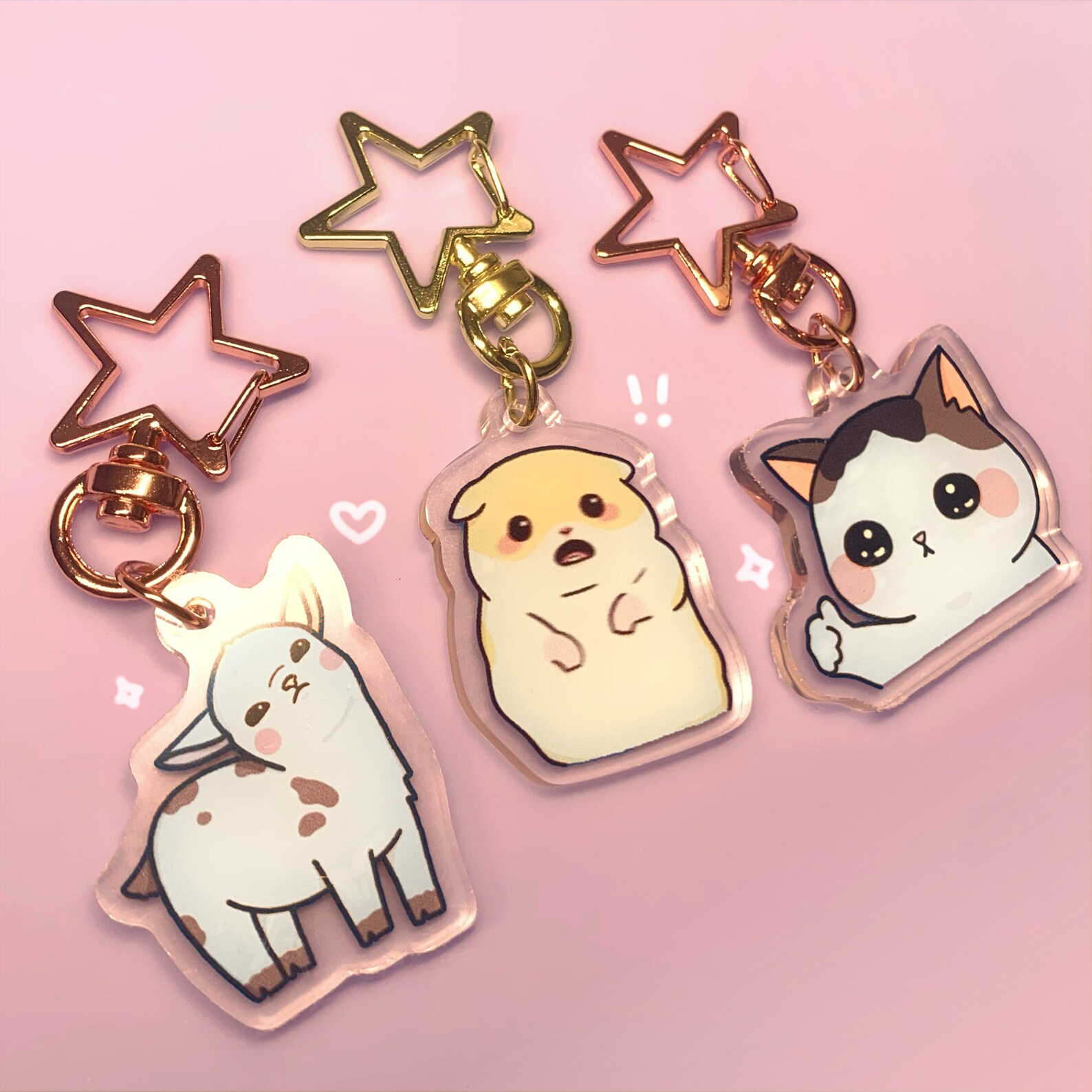 Cute Acrylic Keychain Star Chain Goat Hamster Cat - Etsy