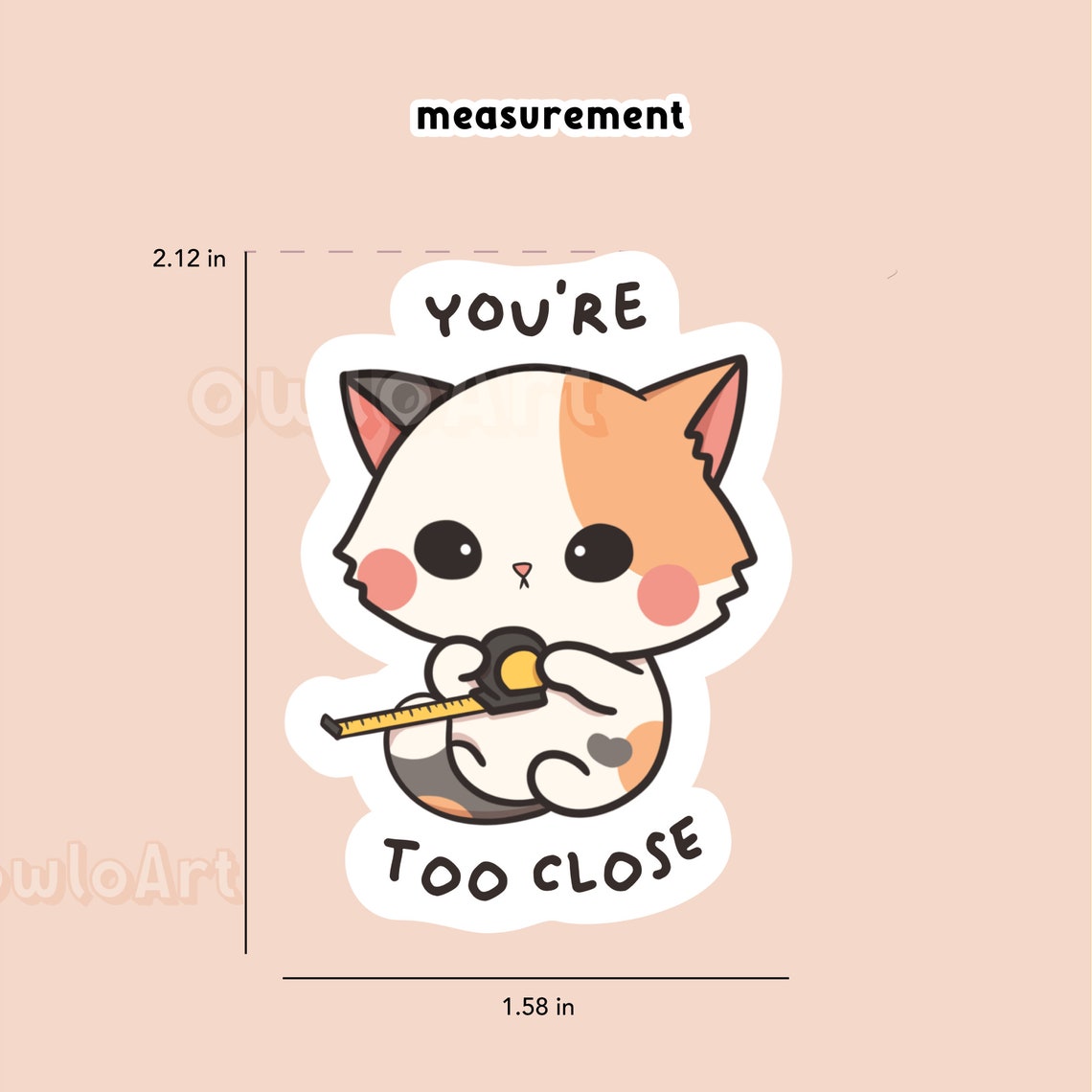 Cute Cat Sticker You're Too Close Water-resistant - Etsy