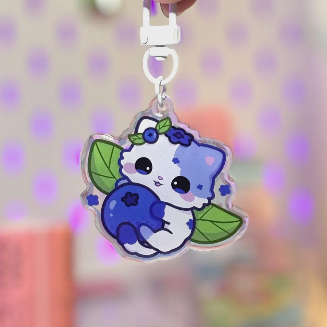 Blueberry Cat Acrylic Keychain | Pretty Blue Keychain - Etsy