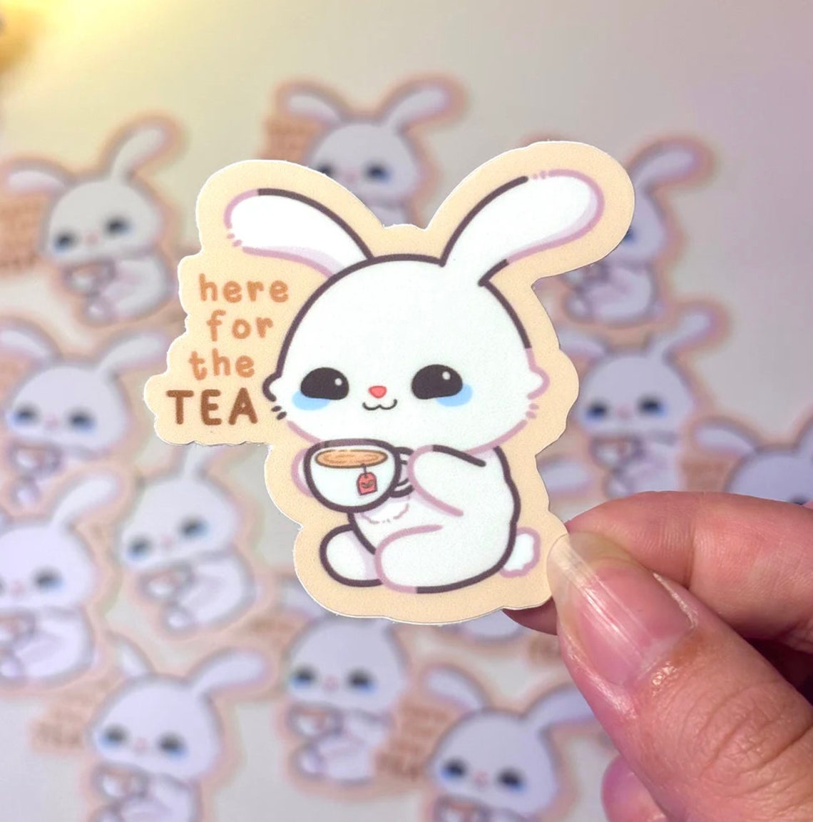 Here for the Tea Sticker | Waterproof Matte Sticker | Cute Bunny ...