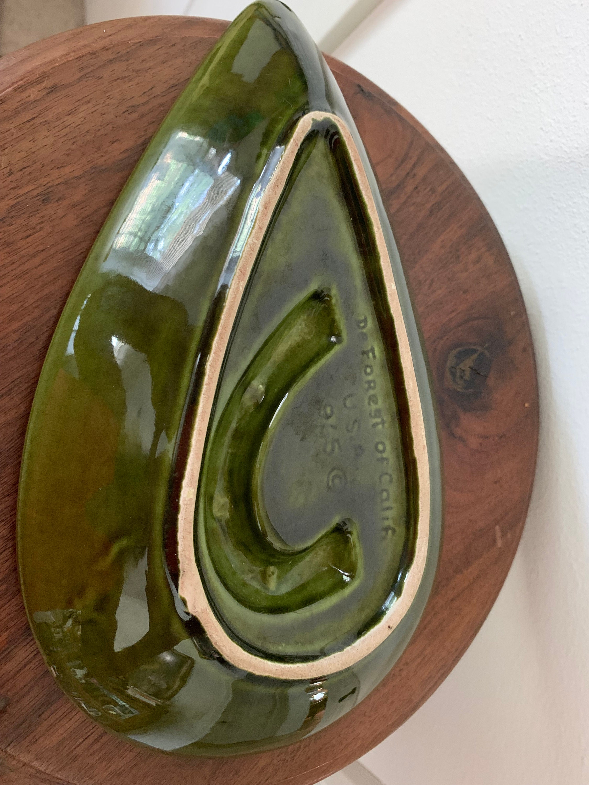 Retro Green Glazed Teardrop Ashtray - Ceramic Marked USA - Deforest of ...