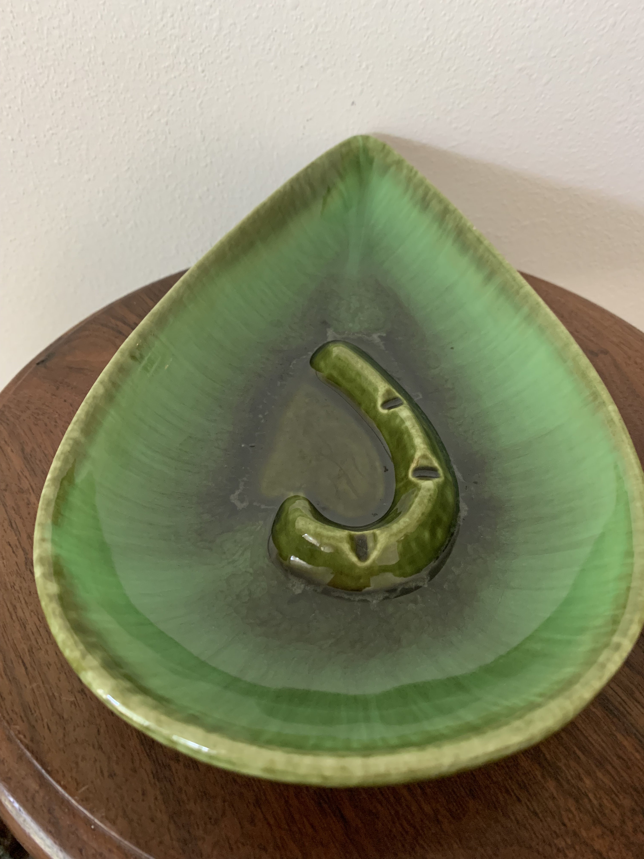 Retro Green Glazed Teardrop Ashtray - Ceramic Marked USA - Deforest of ...