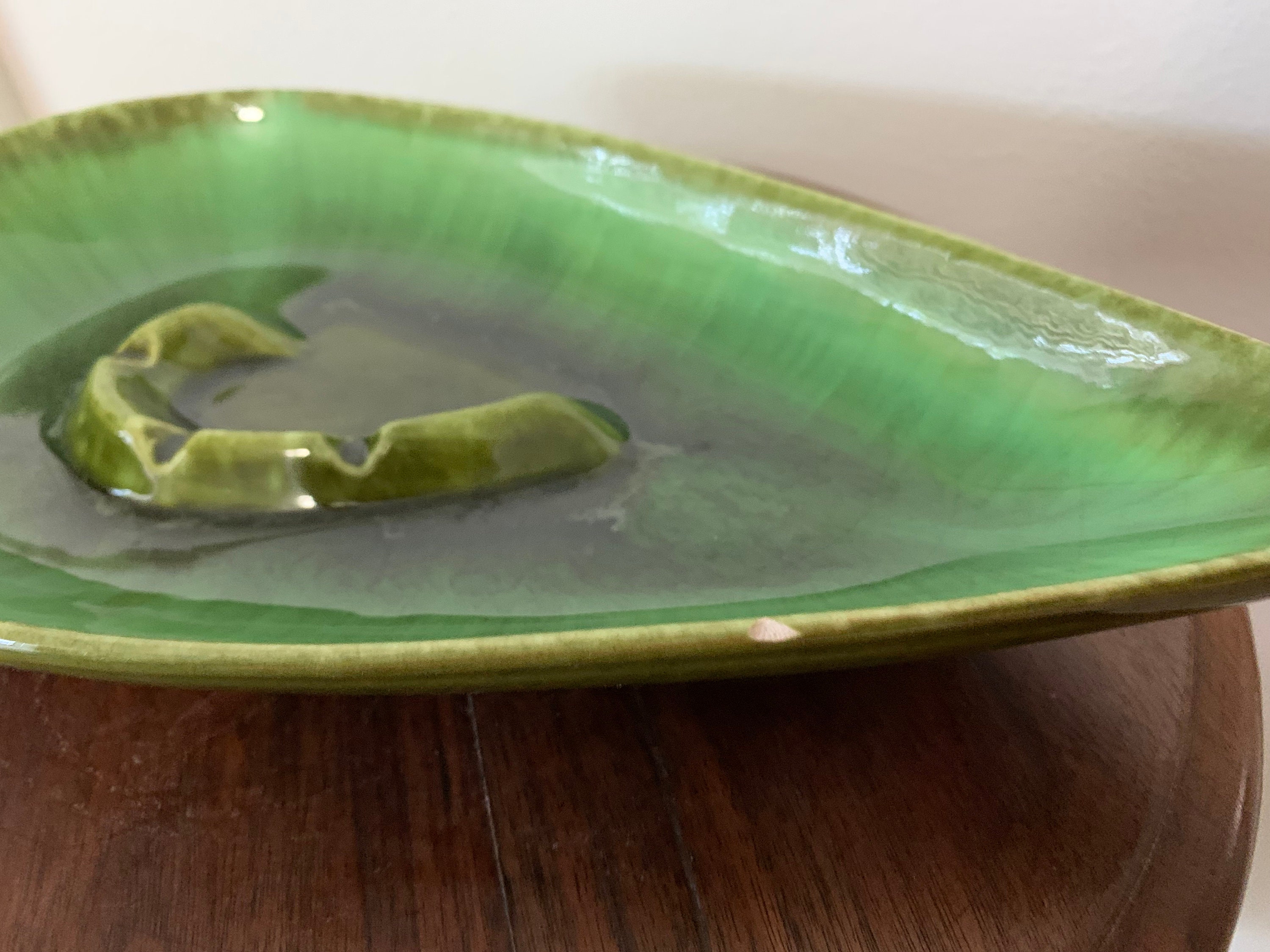 Retro Green Glazed Teardrop Ashtray - Ceramic Marked USA - Deforest of ...