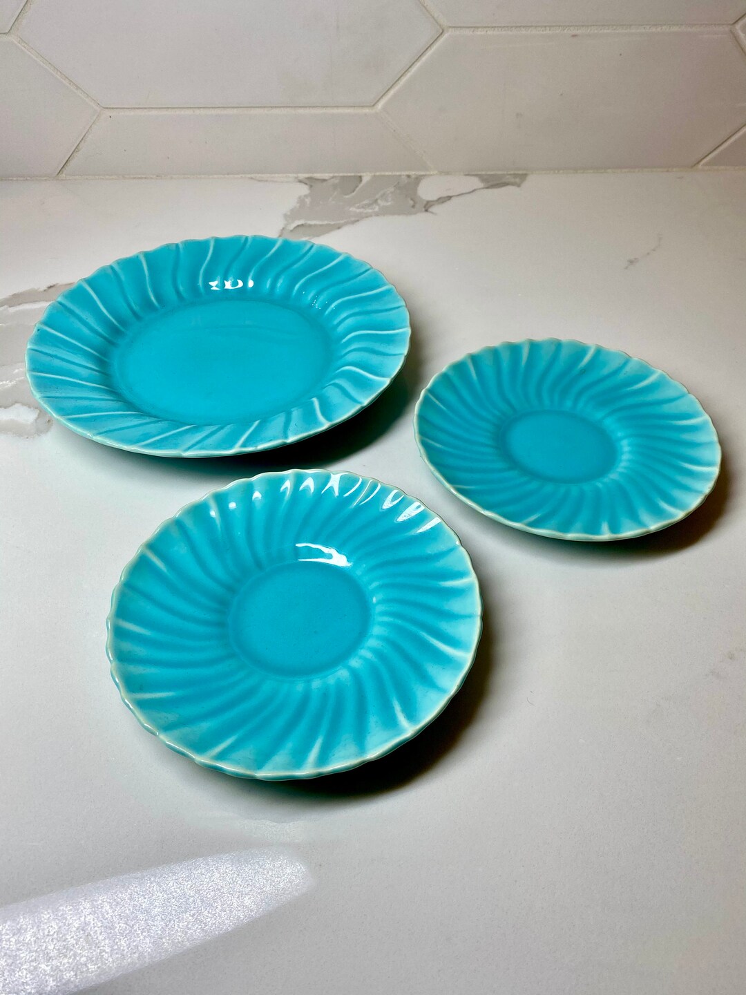 Gladding Mcbean Vintage Turquoise Plate Set 3 - Etsy